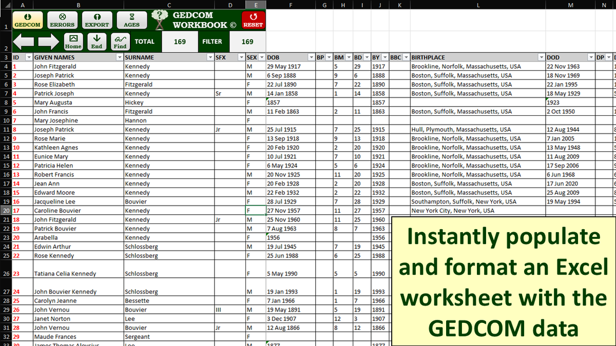 Family TreeXcel - GEDCOM Workbook (Windows)